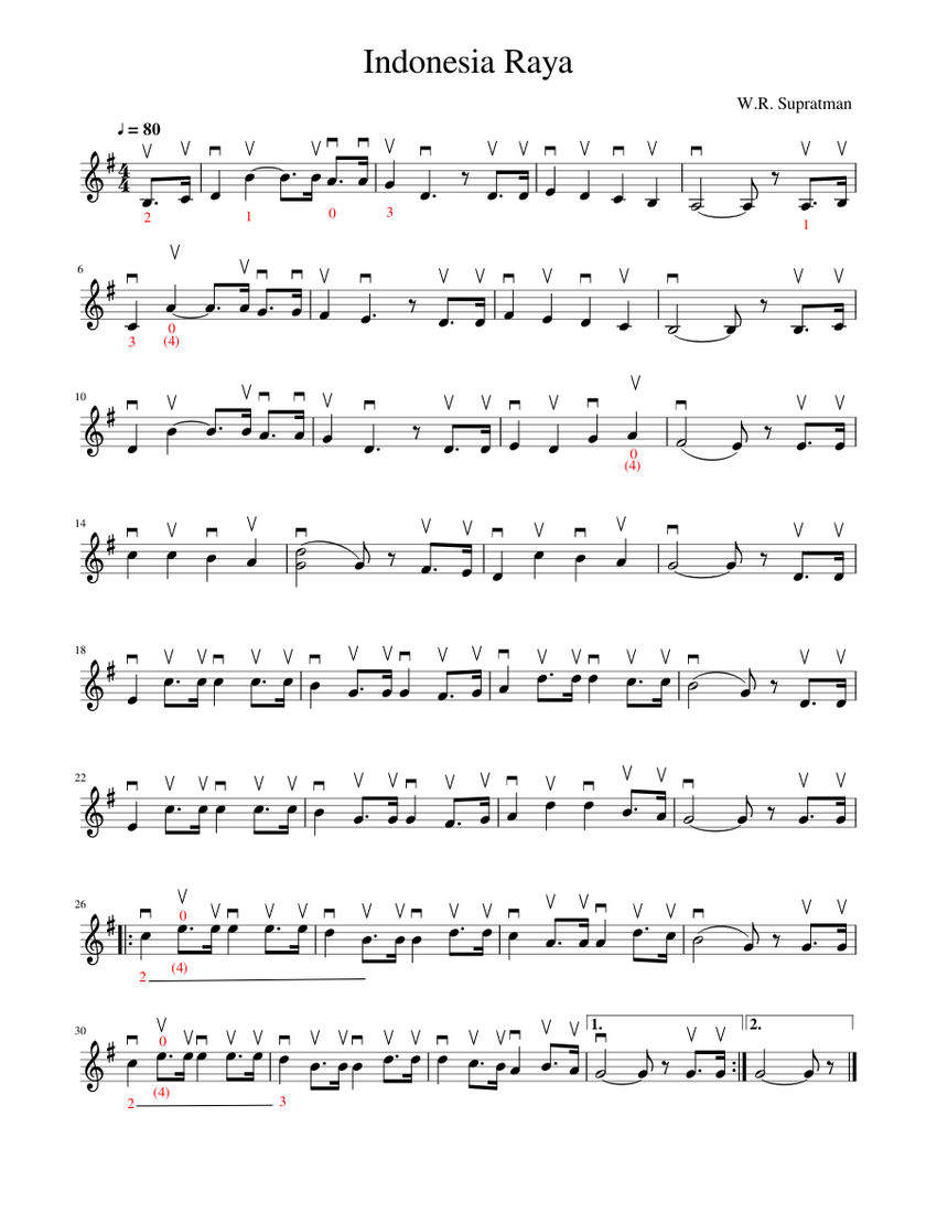 Indonesia Raya Sheet Music for Violin (Solo) | MuseScore.com
