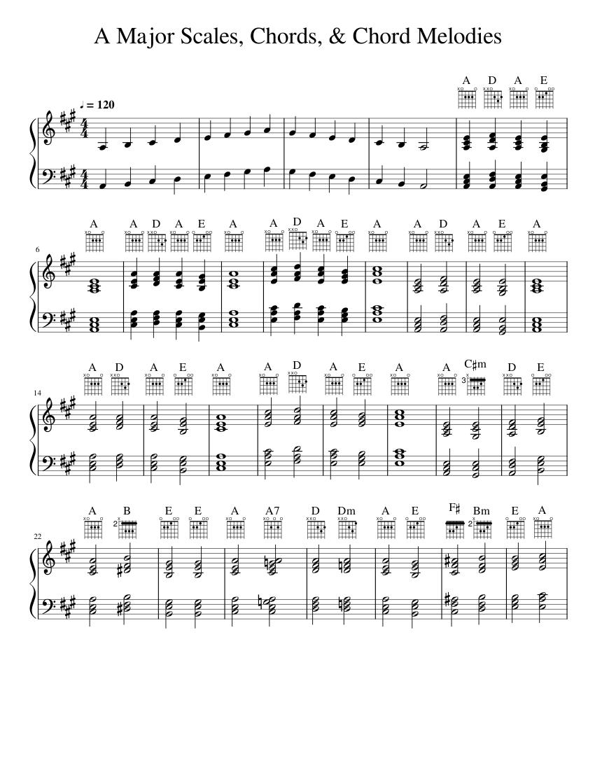 A Major Scales, Chords, & Chord Melodies Sheet music for Piano (Solo ...