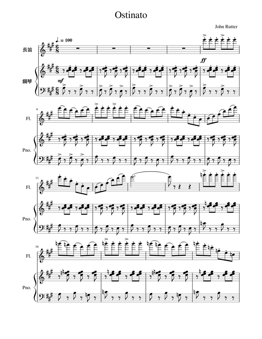 Ostinato – John Rutter Sheet Music for Piano, Flute (Solo) | MuseScore.com