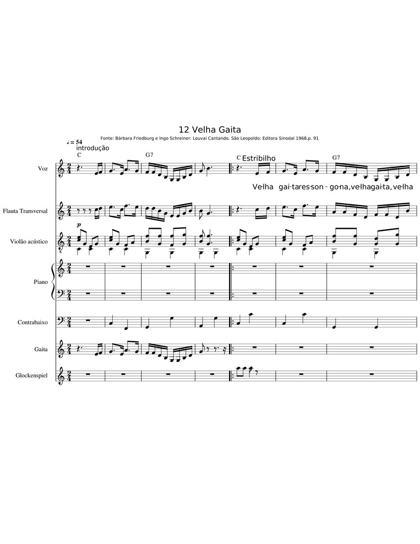 12 Velha Gaita Sheet music for Piano, Flute, Oboe, Glockenspiel & more ...