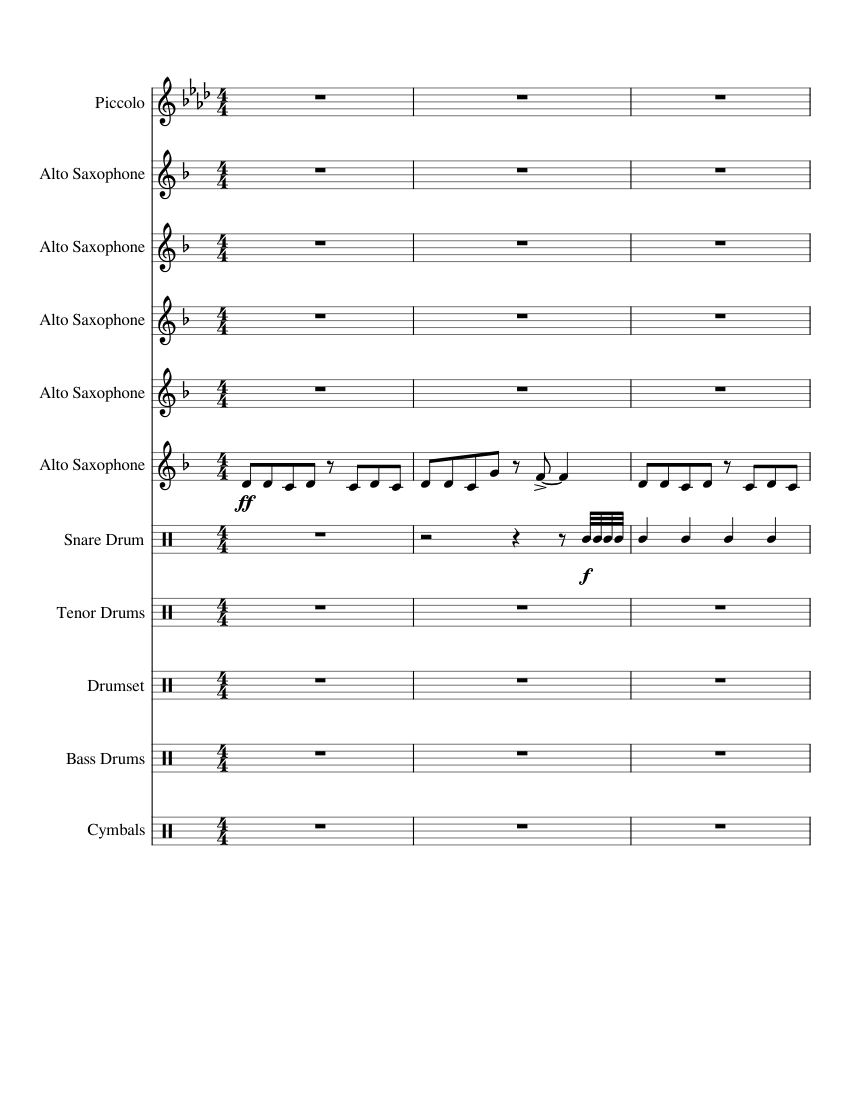 Get ready Sheet music for Flute piccolo, Saxophone alto, Snare drum ...