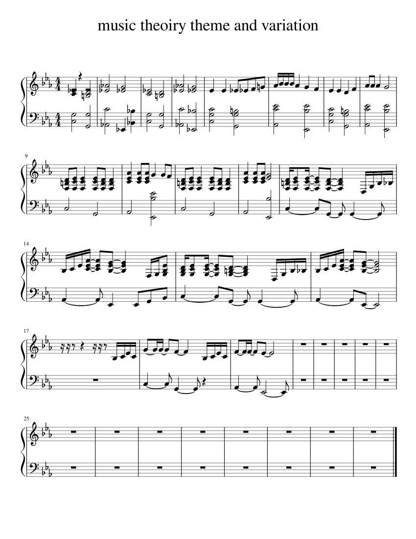 Music Theory Theme and Variation Project Sheet Music for Piano (Solo ...