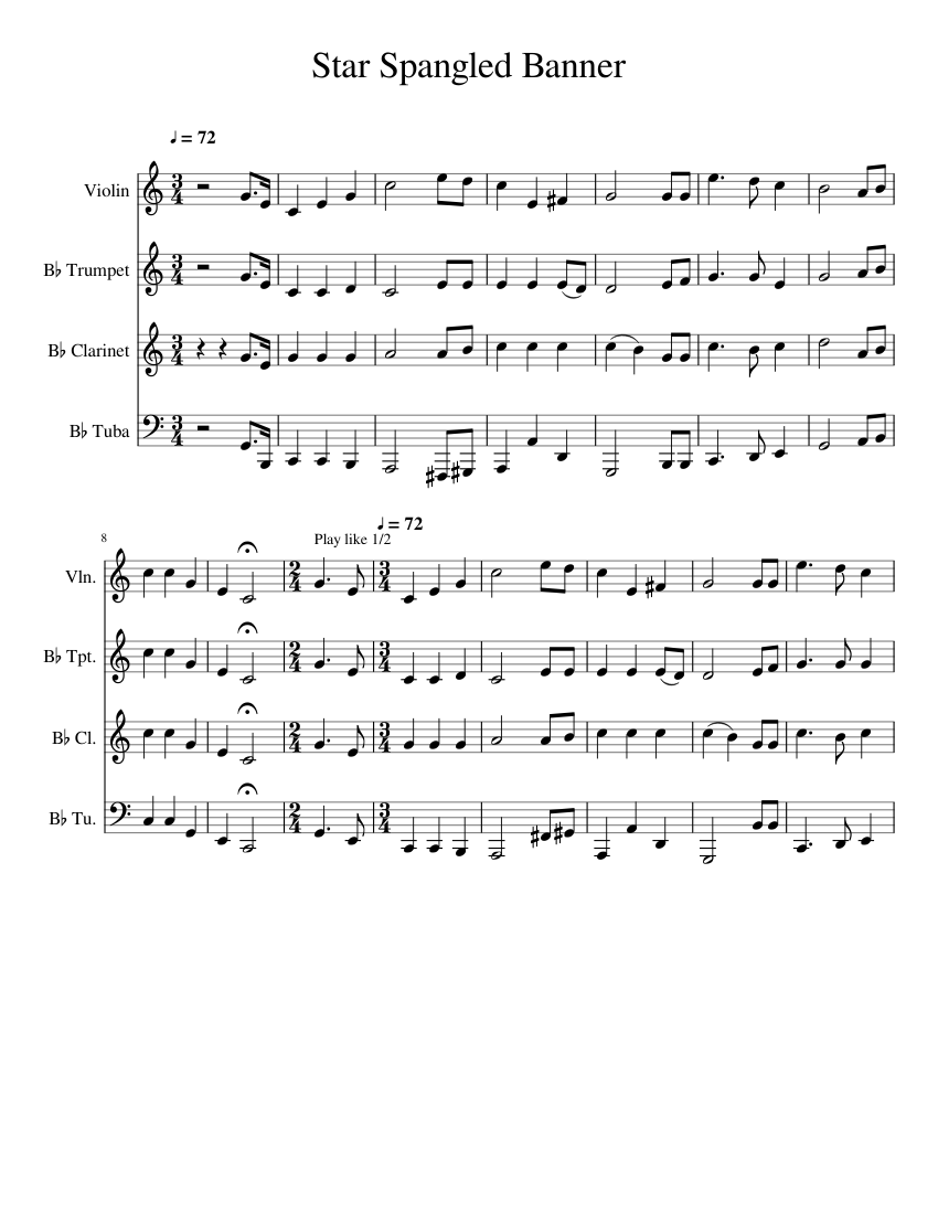National Anthem Final Sheet music for Tuba, Clarinet in b-flat, Trumpet ...