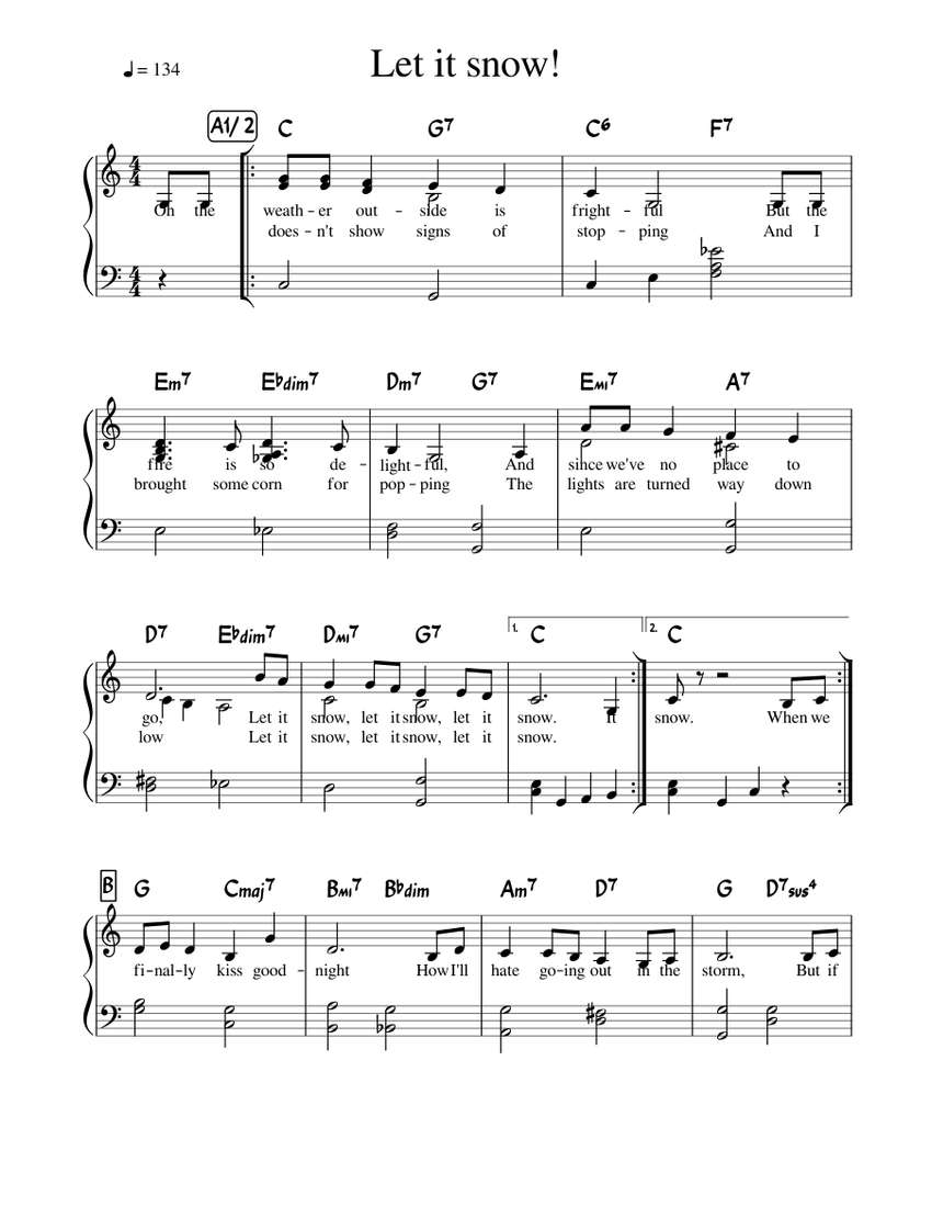 Let it snow C Sheet Music with Chords for Piano (Solo) easy | MuseScore.com