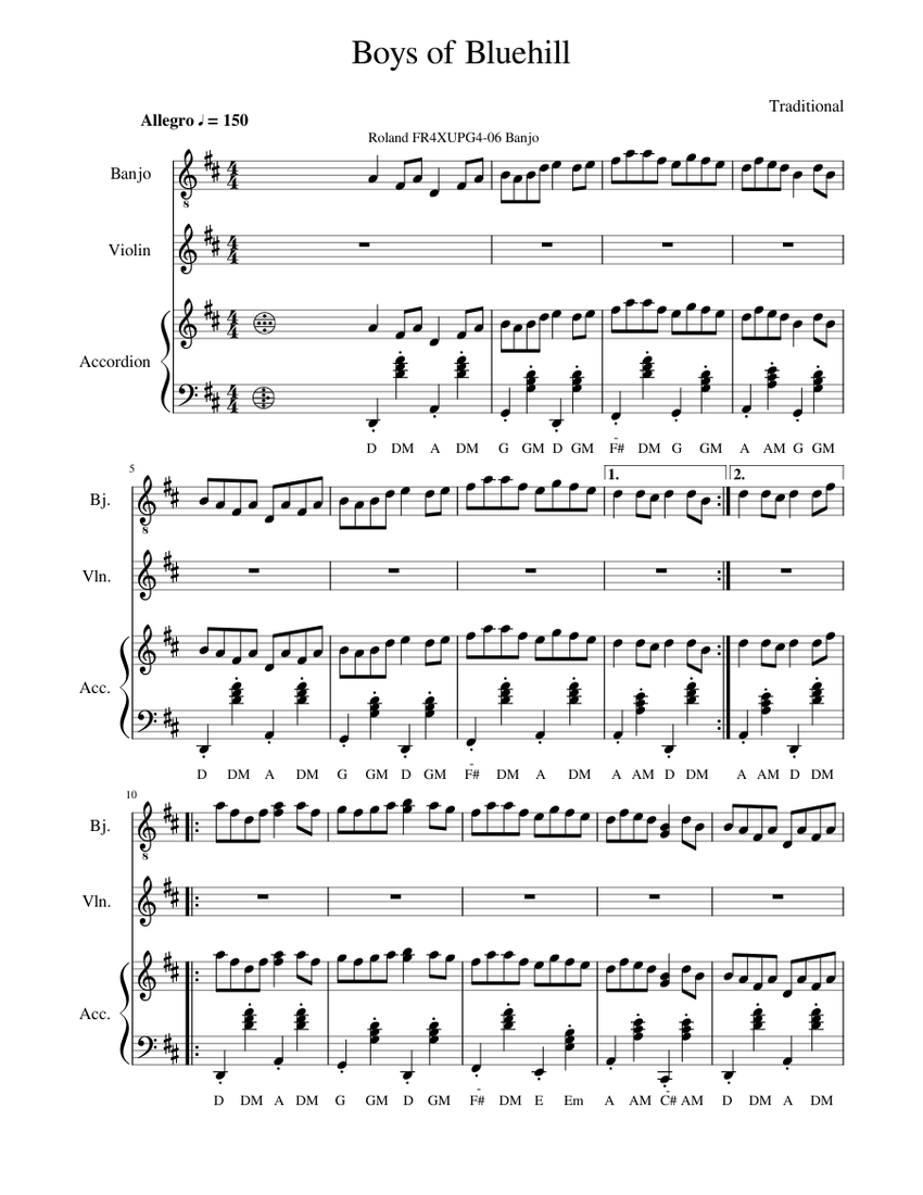 Boys of Bluehill Sheet music for Accordion, Violin, Banjo (Mixed Trio ...
