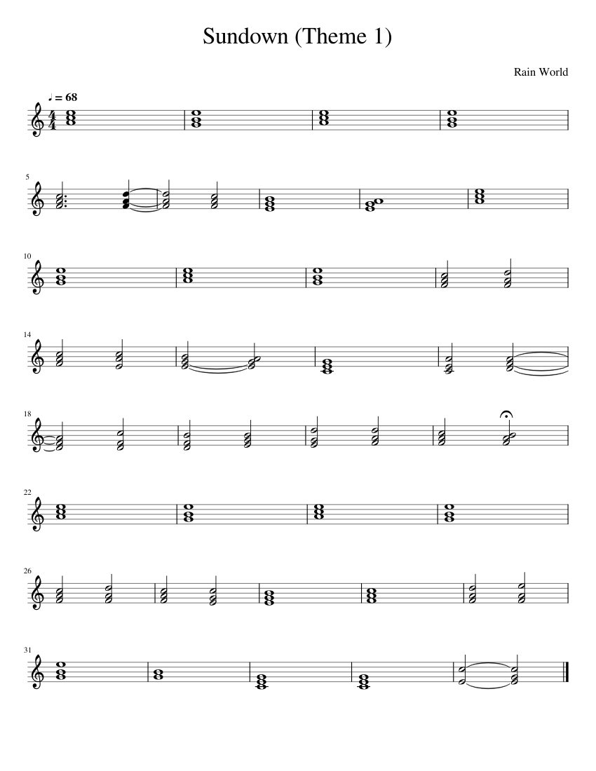Sundown Theme 1 Sheet Music for Piano (Solo) easy | MuseScore.com