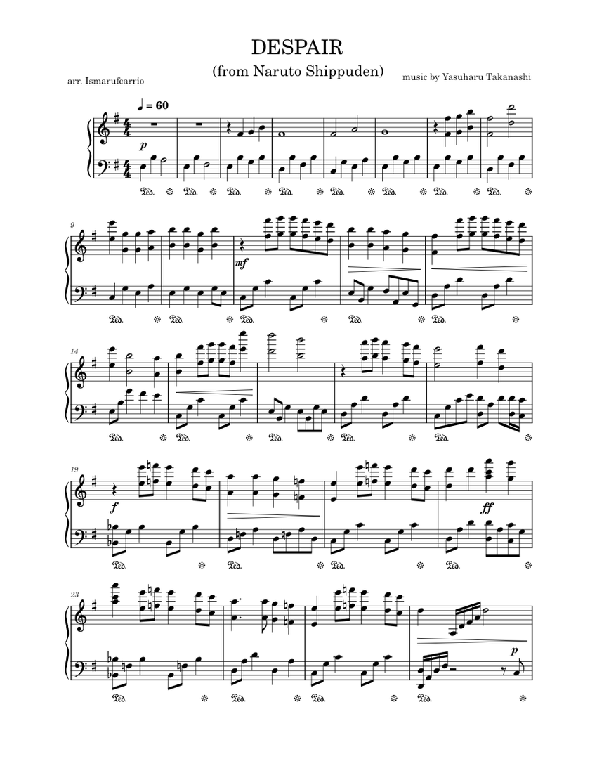 Despair : Naruto Shippuden Sheet Music for Piano (Solo) | MuseScore.com
