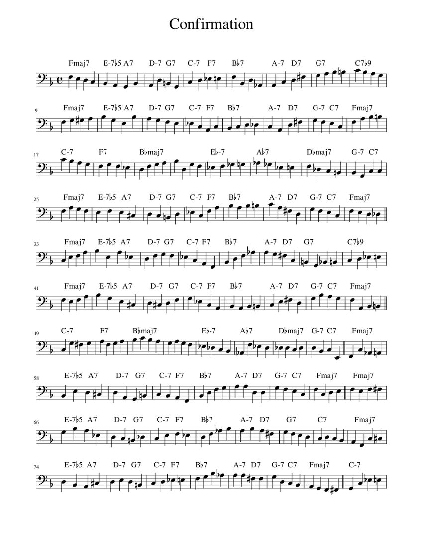 Confirmation – Charlie Parker Confirmation bassline Sheet Music with ...
