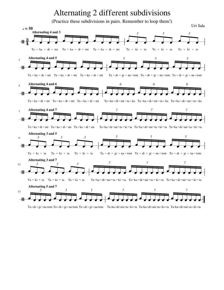Alternating 2 different subdivisions Sheet Music for Woodblock (Solo ...