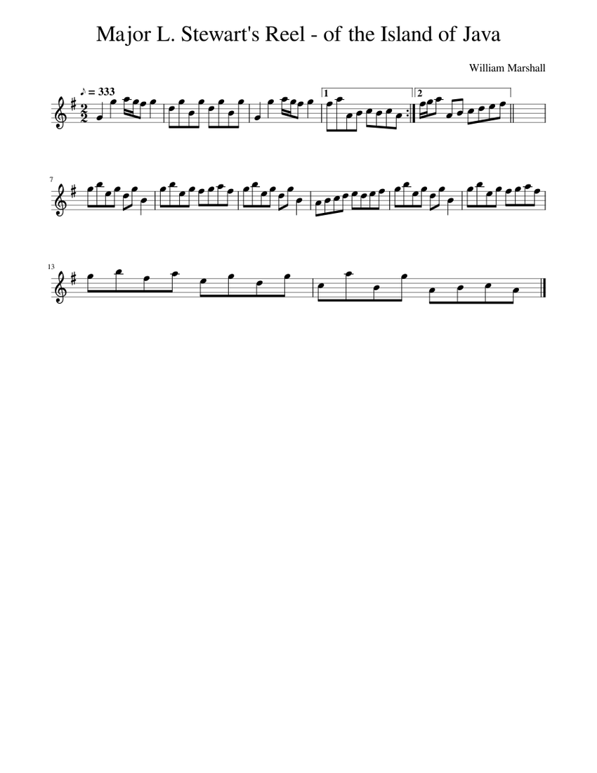 William Marshall - Major L. Stewart's Reel - of the Island of Java ...