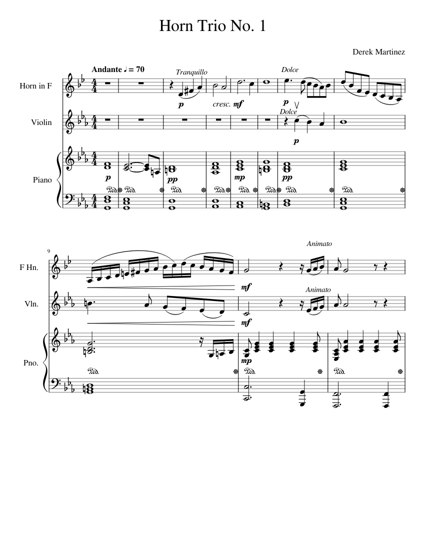Horn Trio Sheet Music for Piano, French horn, Violin (Mixed Trio ...