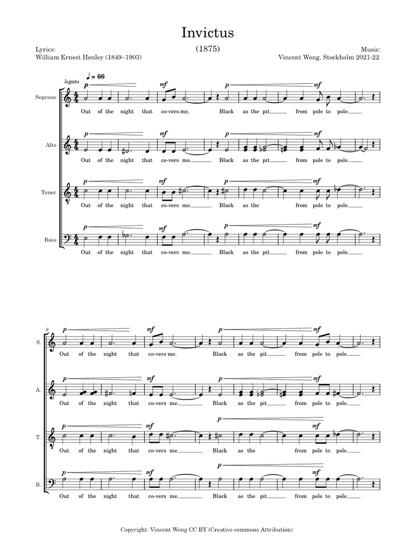 Invictus Sheet music for Soprano, Alto, Tenor, Bass voice (SATB ...