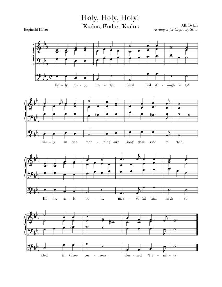 Holy Holy Holy Lord God Almighty Reginald Heber Arrangement For