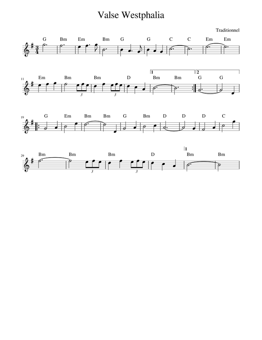 Traditional music - Valse Westphalia Sheet music for Piano (Solo ...