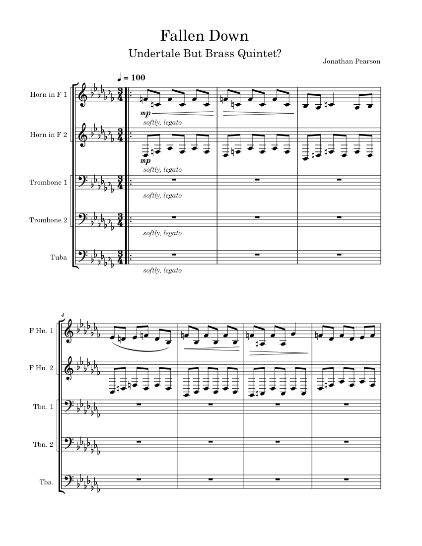 Fallen Down – Toby Fox Sheet Music for Trombone, Tuba, French horn ...
