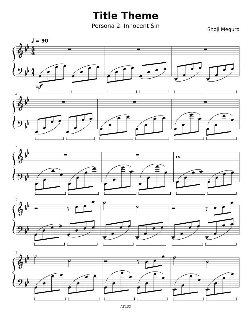 Title Theme -- Persona 2 Innocent Sin Sheet Music for Piano (Solo) easy ...