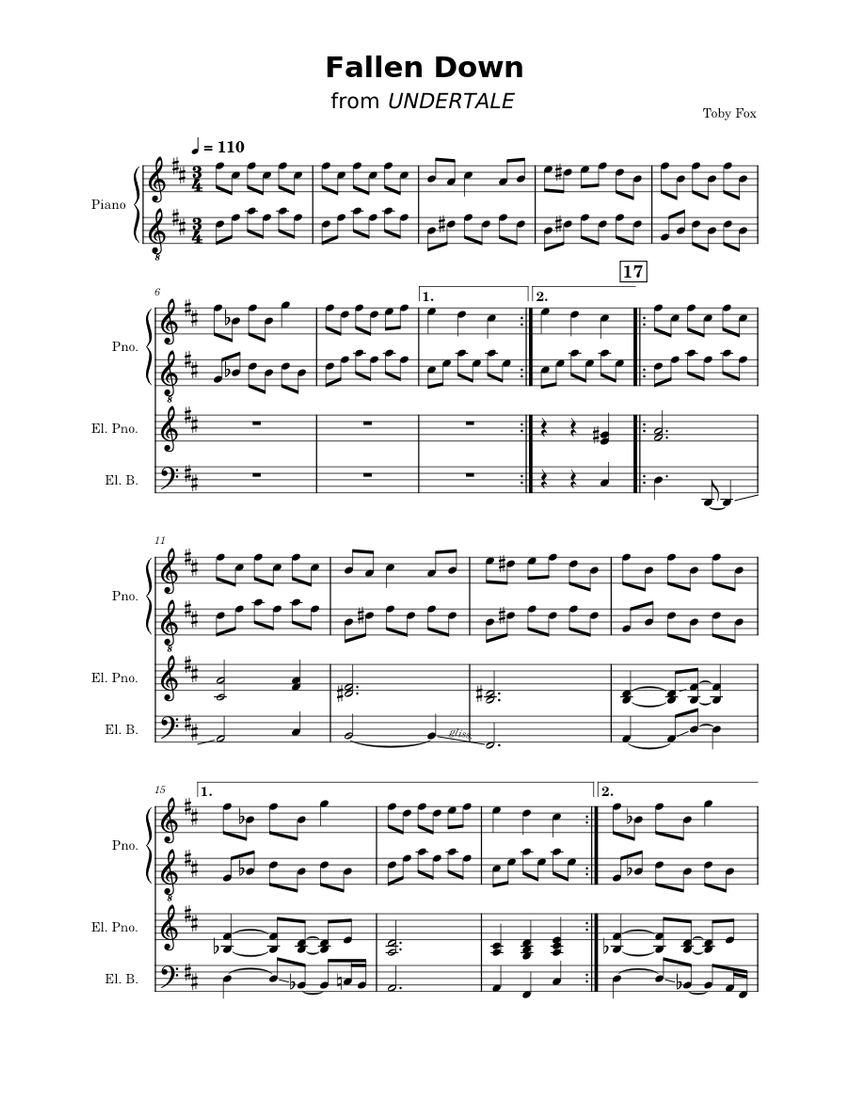 Fallen Down – UNDERTALE Sheet Music for Piano, Bass guitar (Mixed Trio ...