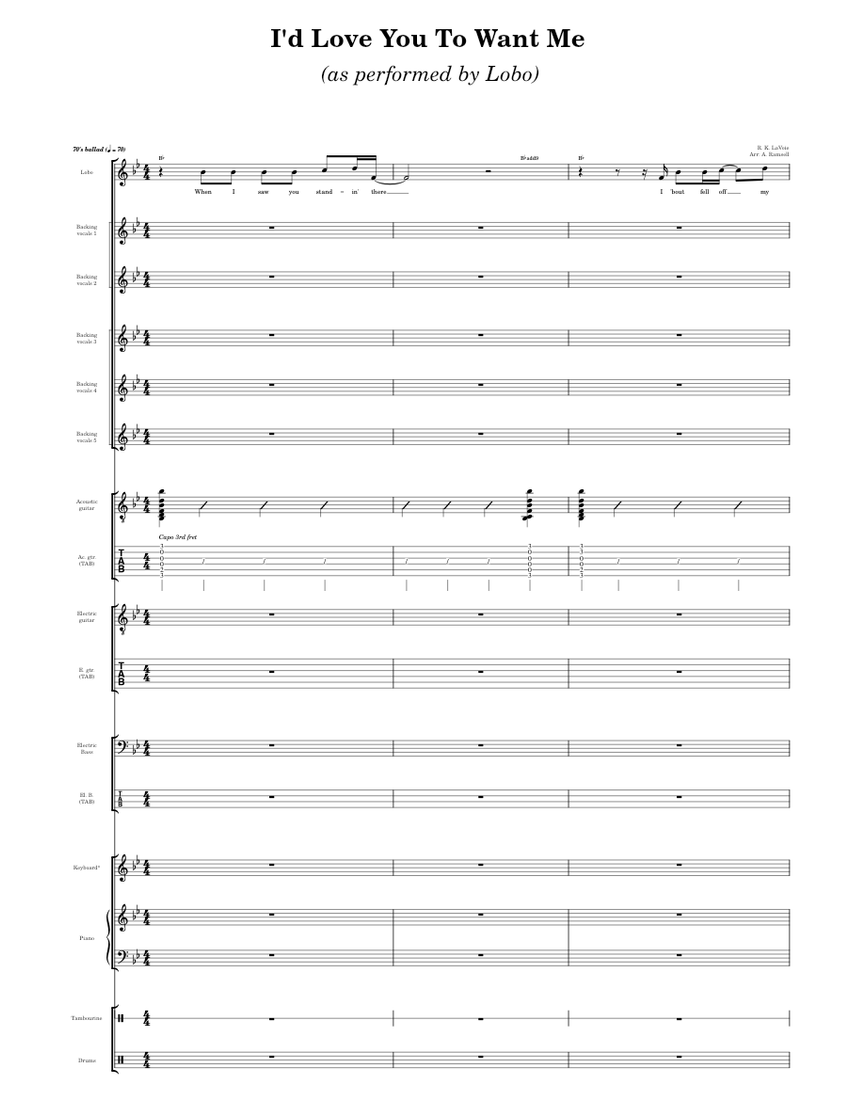 I'd Love You To Want Me – Lobo Sheet Music and Tab with Chords for ...