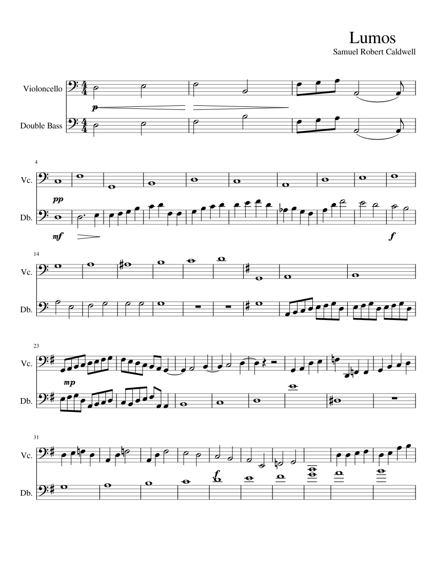 Duet for Cello and Double Bass Sheet Music for Contrabass, Cello ...