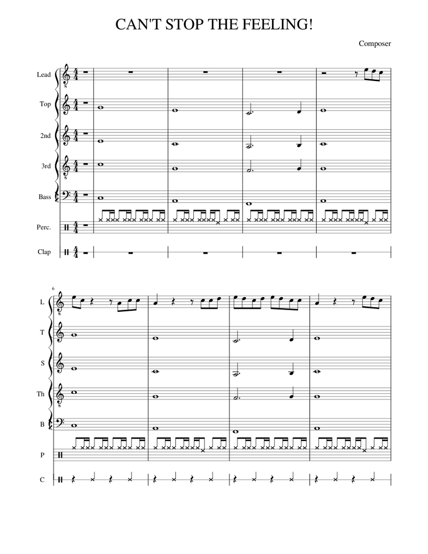 Can't Stop the Feeling! Sheet Music for Piano, Drum group, Hand clap ...