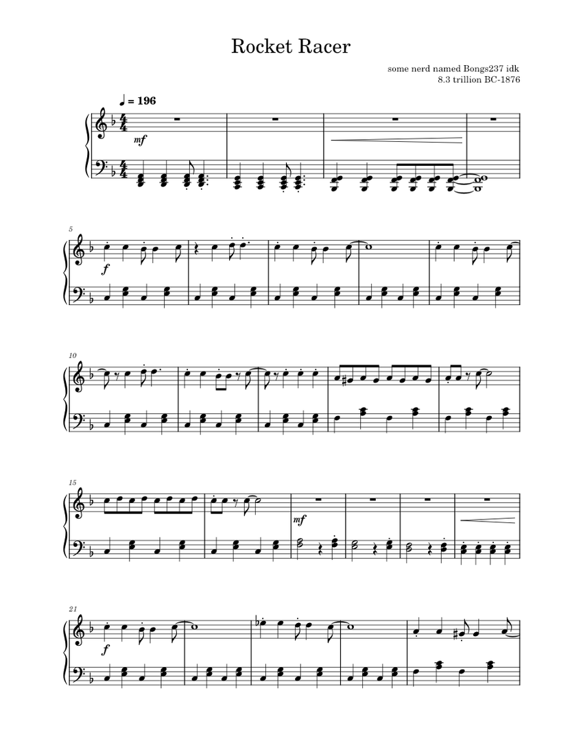 Rocket Racer Sheet music for Piano (Solo) Easy | Musescore.com