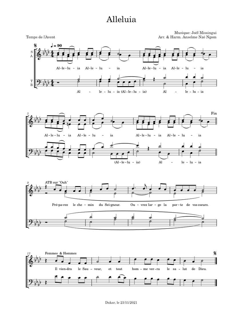 Alleluia Sheet music for Female, Male (Choral) | Musescore.com