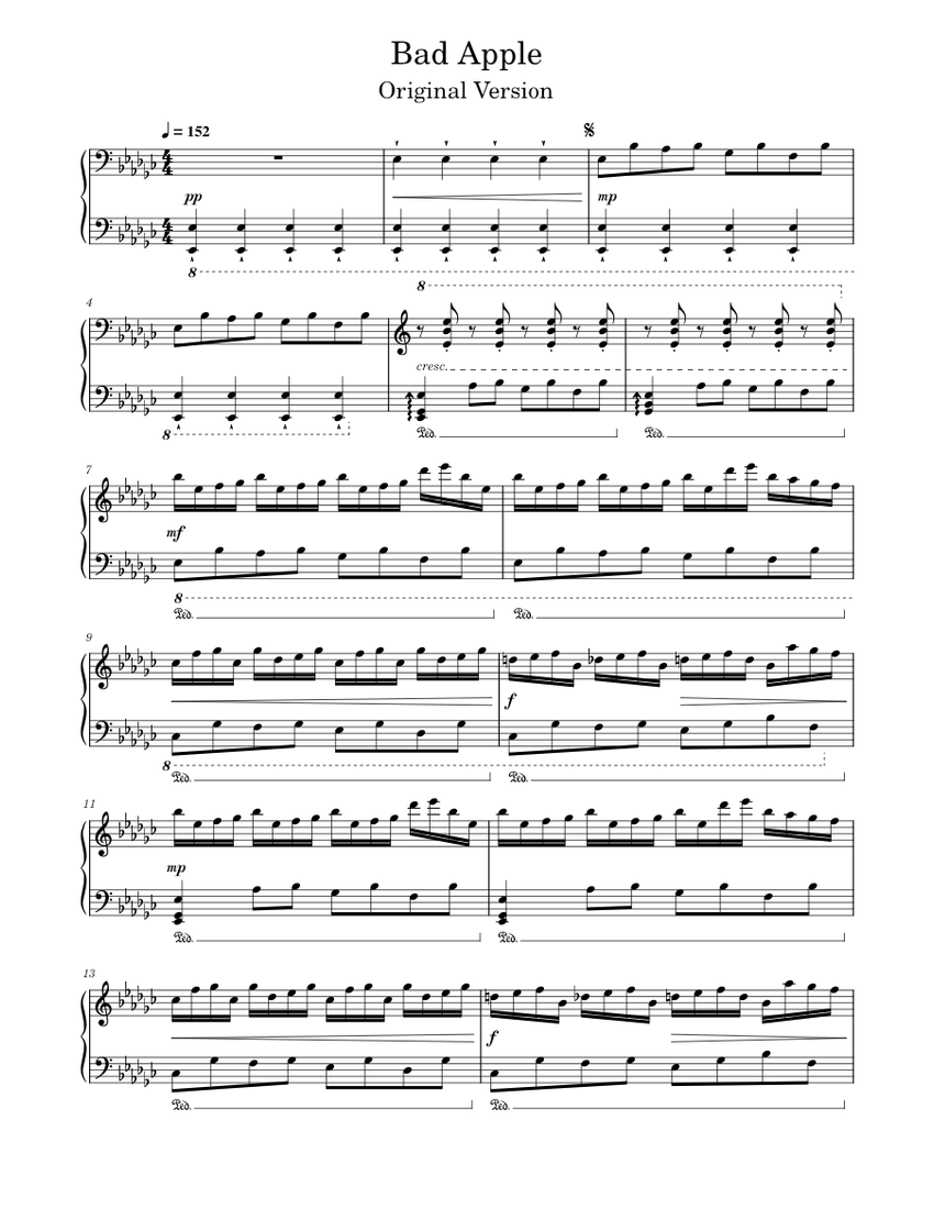 Bad Apple!! (Original ver.) Sheet Music for Piano (Solo) | MuseScore.com