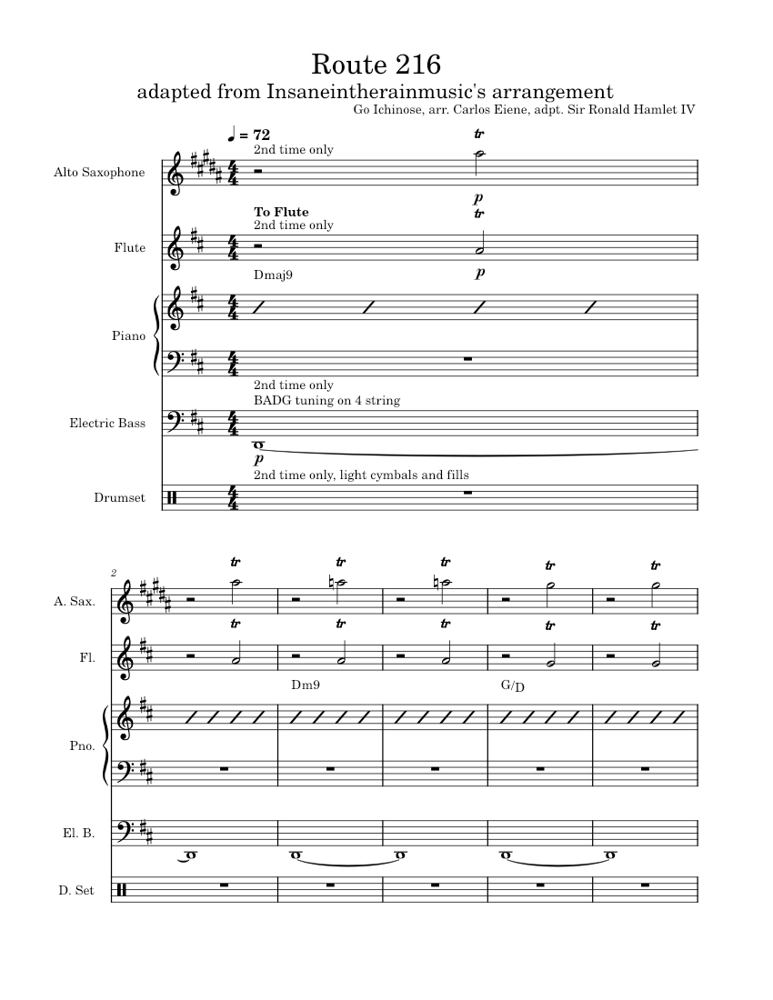 Route 216 Sheet music for Piano, Saxophone alto, Saxophone tenor, Bass ...