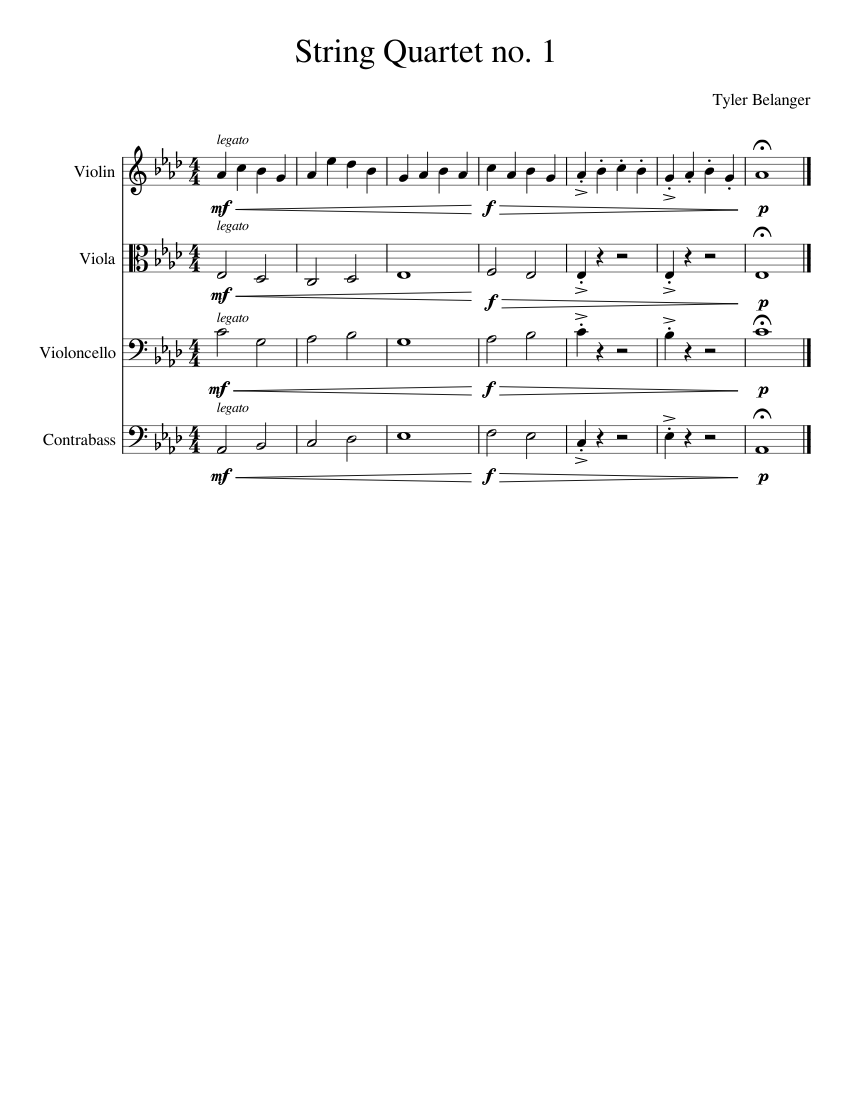 String Quartet no. 1 Sheet music for Contrabass, Violin, Viola, Cello ...