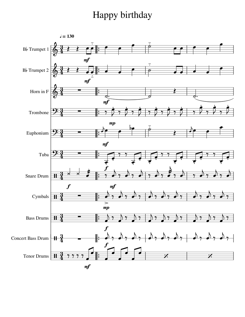 Happy birthday Sheet music for Trombone, Euphonium, Tuba, Trumpet in b ...