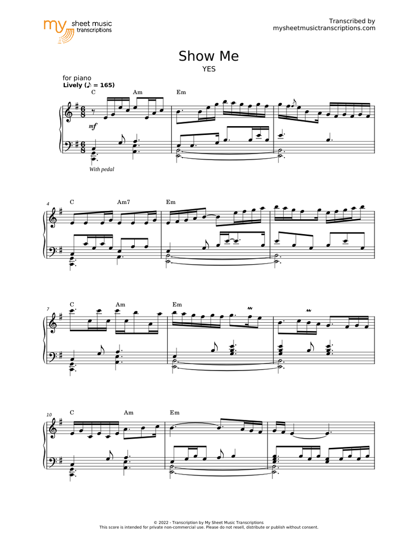 Show me – Yes Sheet music for Piano (Solo) Easy | Musescore.com