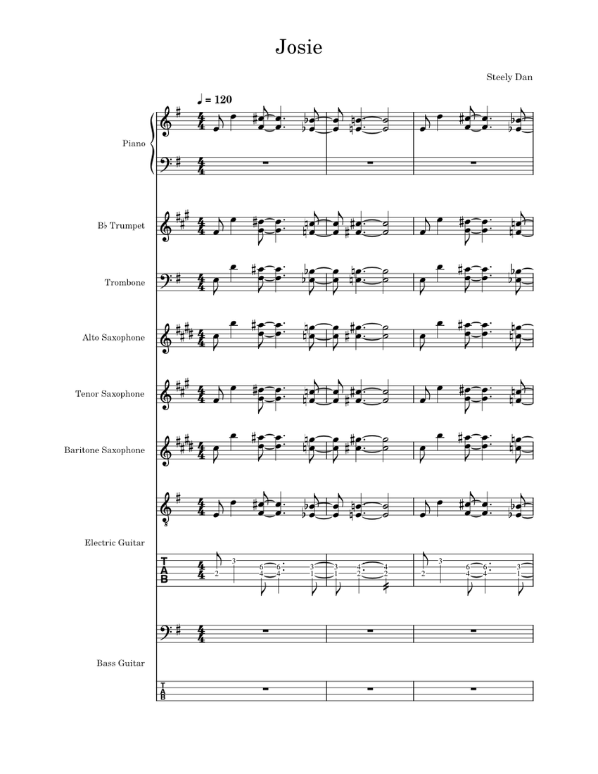 Josie – Steely Dan Josie Sheet Music and Tab with Chords for Piano ...