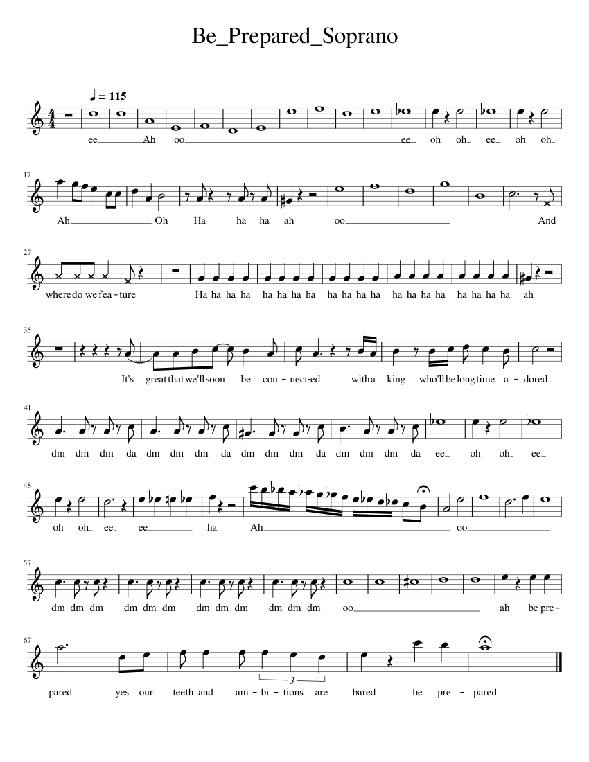 Be Prepared – John, Elton & Rice, Tim Be_Prepared_Soprano 88keys Sheet ...