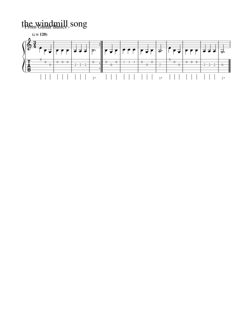 The Windmill Song Sheet Music for Guitar (Solo) | MuseScore.com