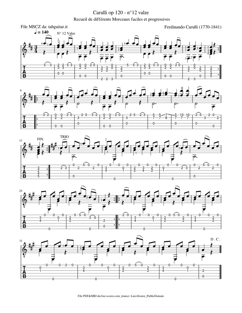 Carulli op 120 - n°12 valze Sheet Music for Guitar (Solo) | MuseScore.com