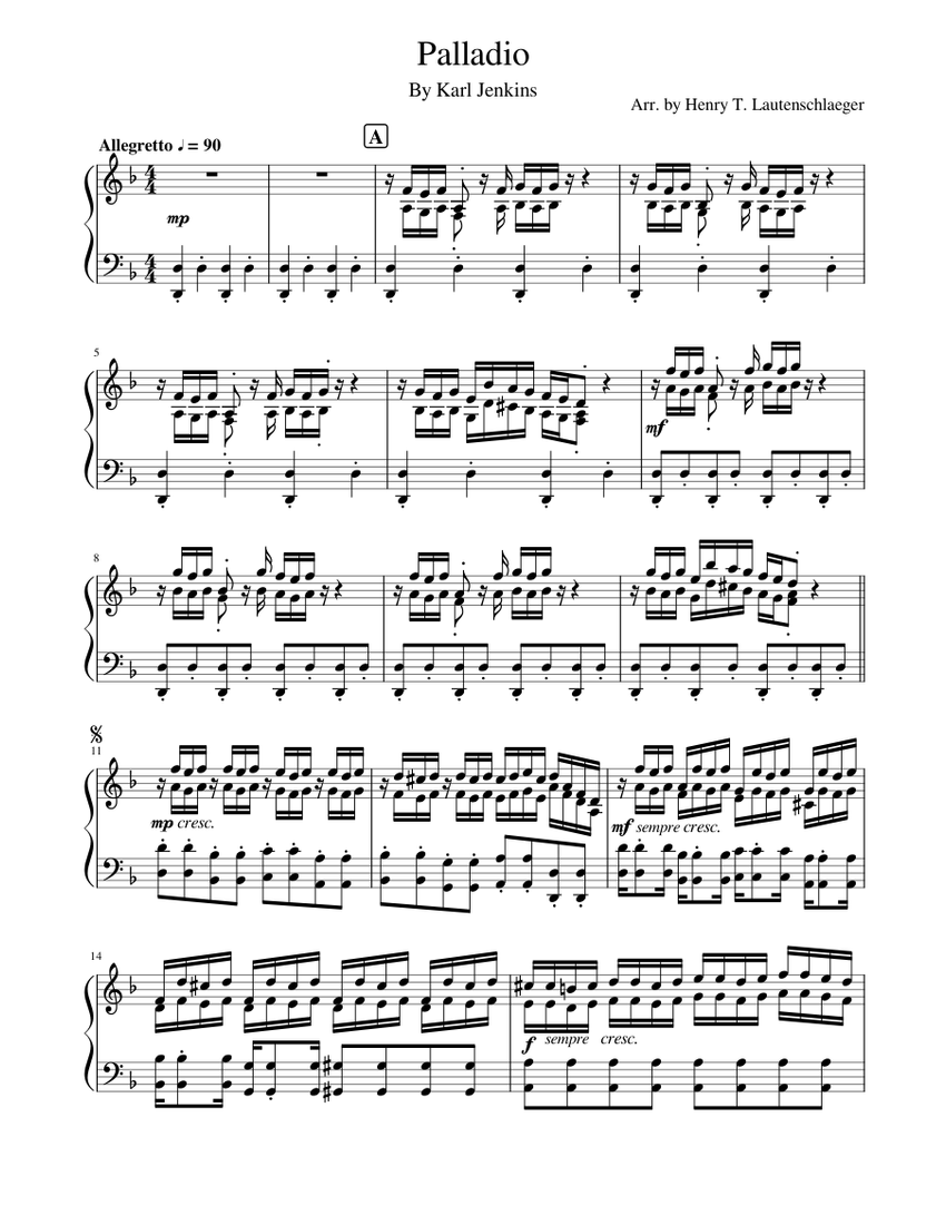 Palladio - Karl Jenkins Sheet Music for Piano (Solo) | MuseScore.com