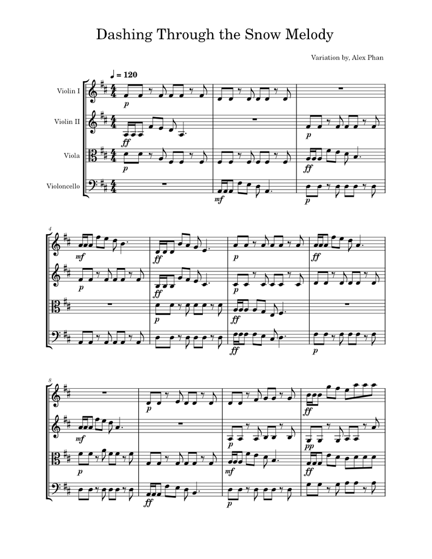 Dashing Through the Snow Melody Sheet Music for Violin, Viola, Cello ...