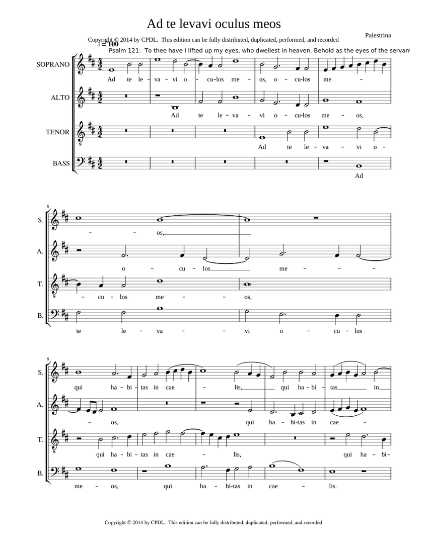 Ad te levavi oculos meos - Giovanni Pierluigi da Palestrina Sheet Music ...