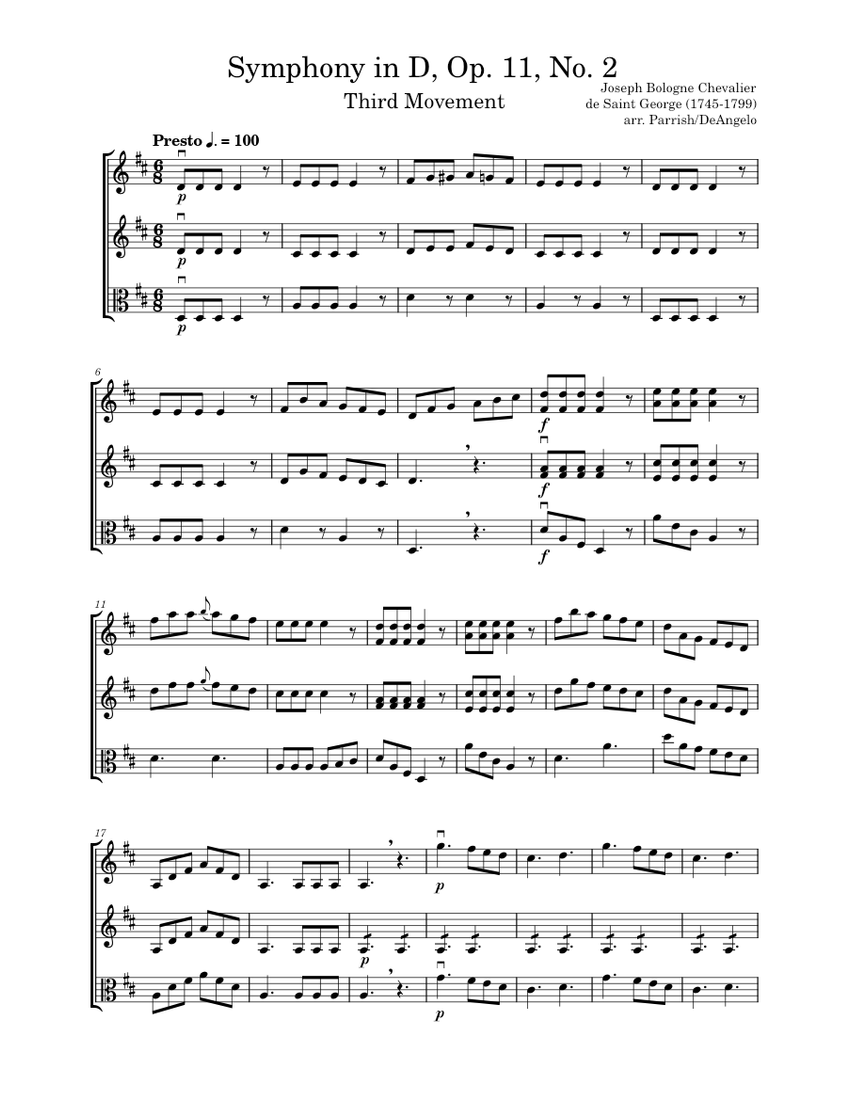 Symphony in D, Op. 11, No. 2, Third Movement – Joseph Bologne ...