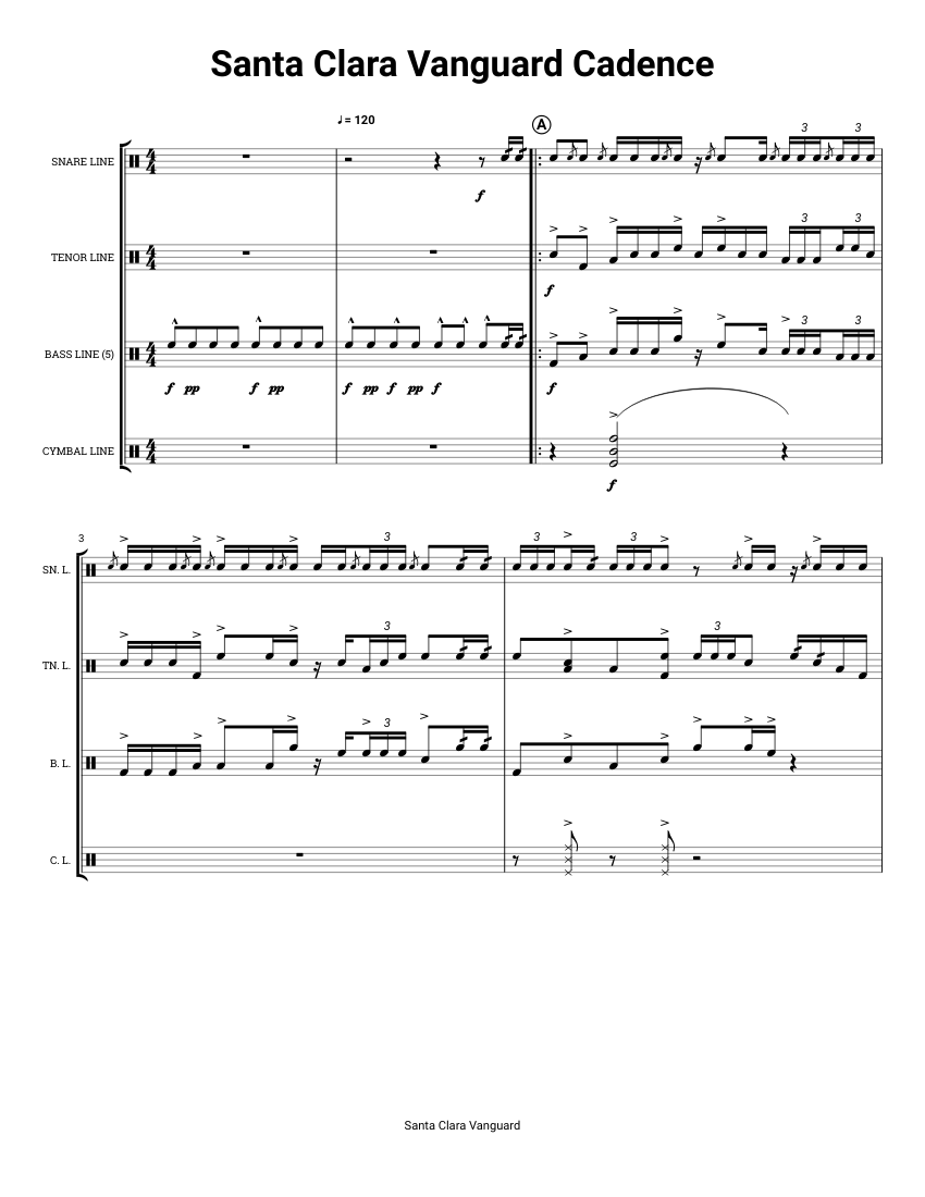 Santa Clara Vanguard Cadence - Tenors Sheet music for Snare drum, Crash ...