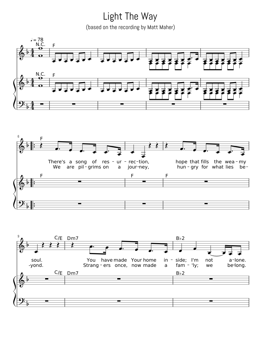 Light the Way, Solo, Matt Maher Sheet Music with Chords for Piano (Solo ...