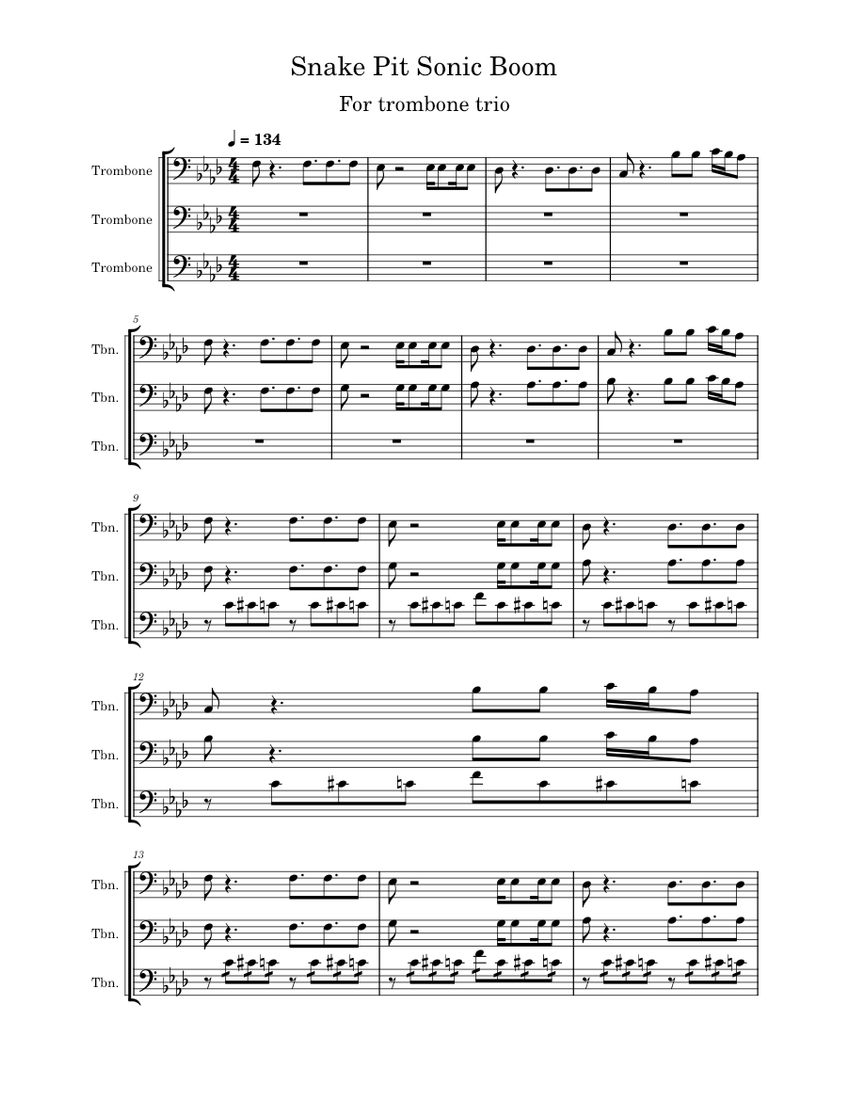 Snake Pit – Sonic Boom trombone trio. Alek Harden transcription Sheet ...