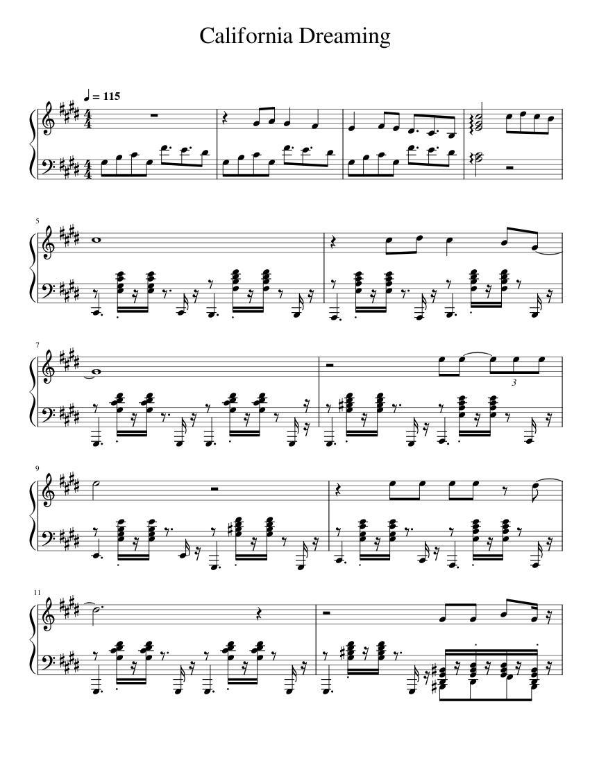 California Dreaming Sheet music for Piano (Solo) | Musescore.com