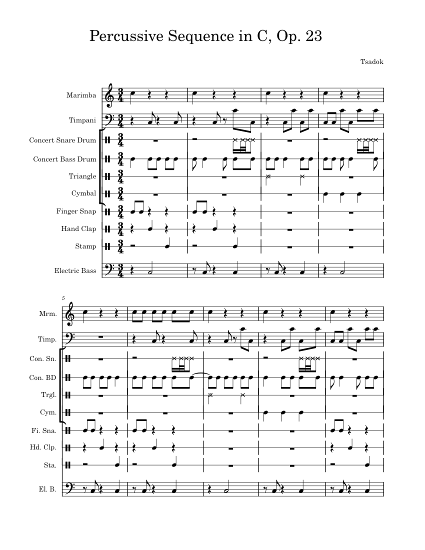 Percussive Sequence in C Sheet music for Timpani, Snare drum, Crash ...