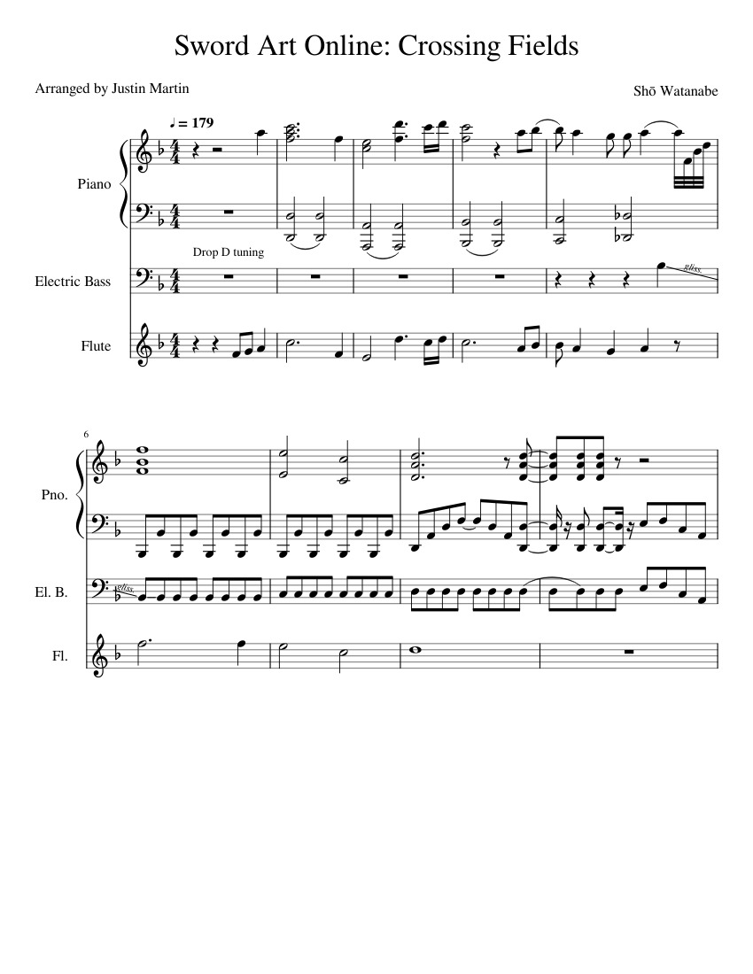 Sword Art Online - Crossing Fields Sheet music for Piano, Flute, Bass ...