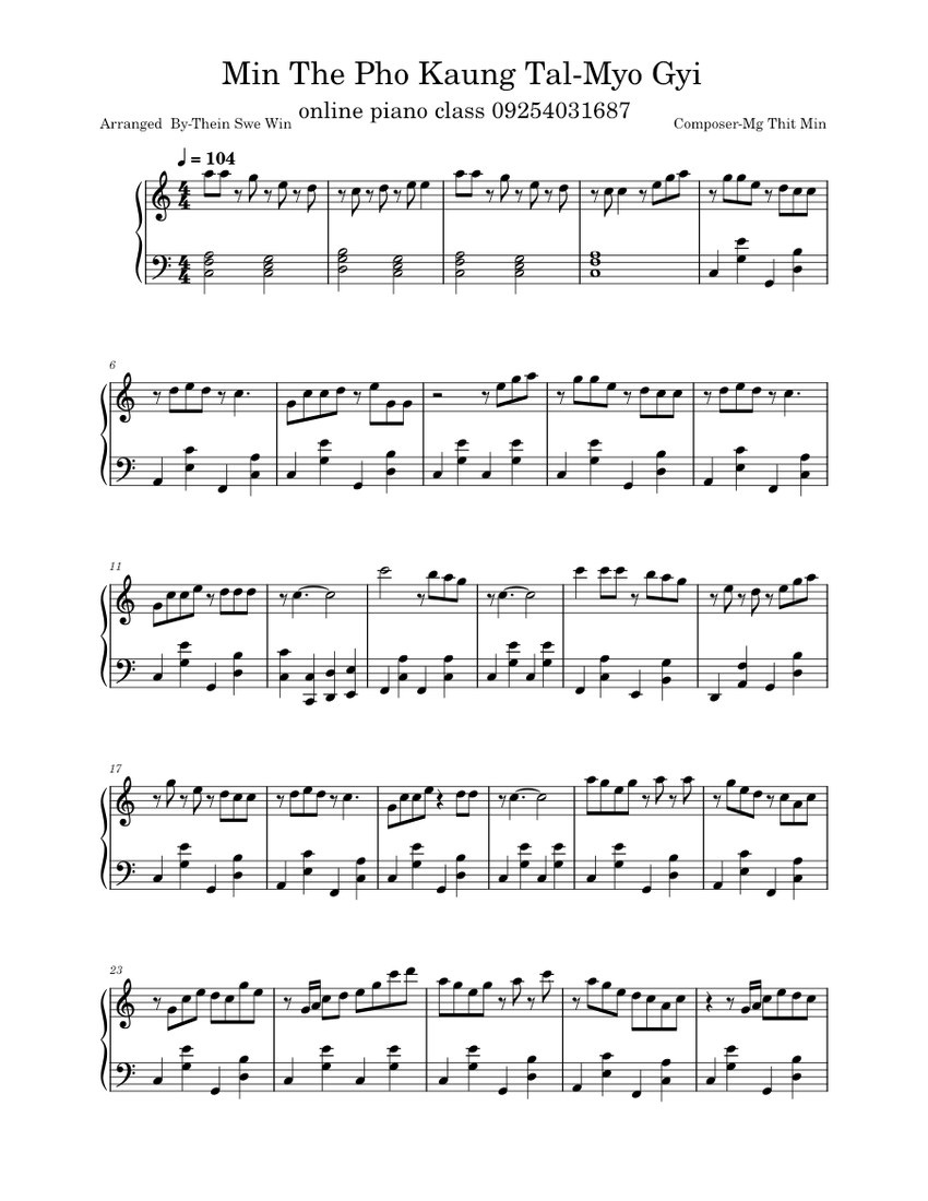 Myo gyi Min The Pho Kaung Tal.eopn Key C Sheet music for Piano (Solo) | Musescore.com