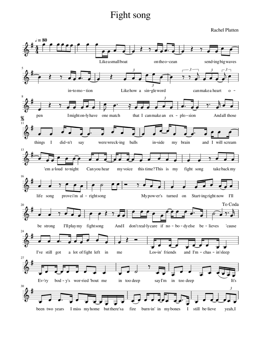 Fight song Sheet music for Piano (Solo) Easy | Musescore.com