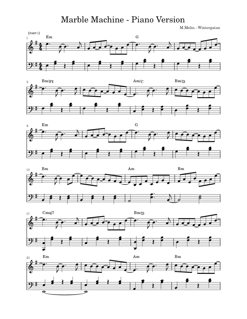 Marble Machine (Piano Version) – Martin Molin Sheet music for Piano ...