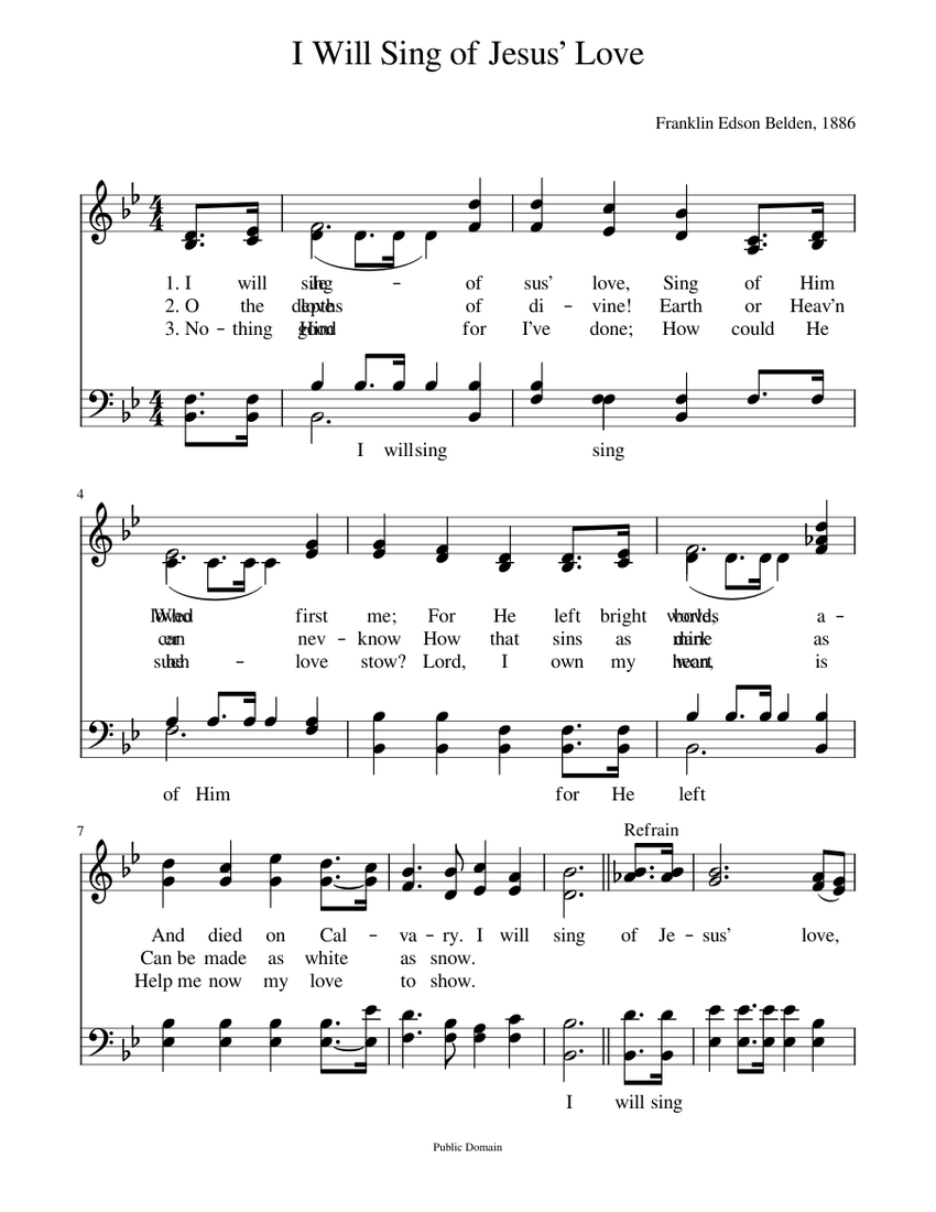I will sing of Jesus' love - F. E. Belden Sheet music for Piano (Piano ...
