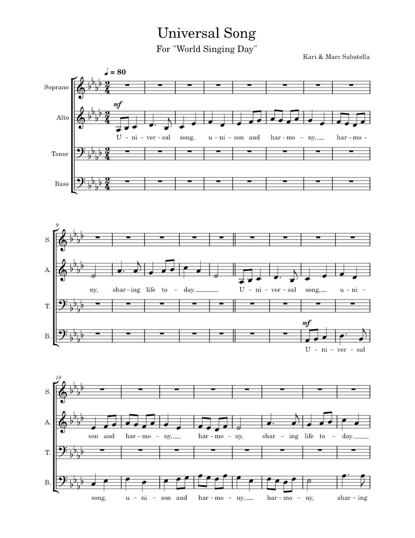 Universal Song Sheet Music for Bass guitar, Synthesizer (Mixed Quartet ...